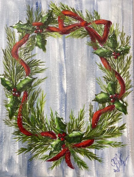 Holly Wreath – Painting Tutorial – Art by Karen Wolfe