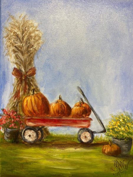 Fall Red Wagon – Painting Tutorial – Art by Karen Wolfe