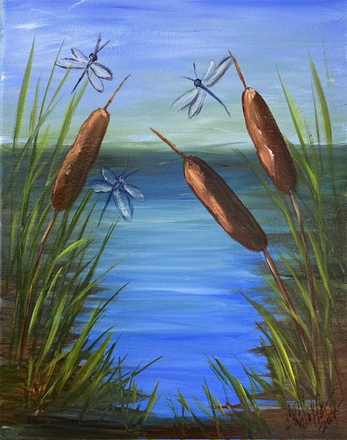 Cattails and Dragonflies – Painting Tutorial – Art by Karen Wolfe